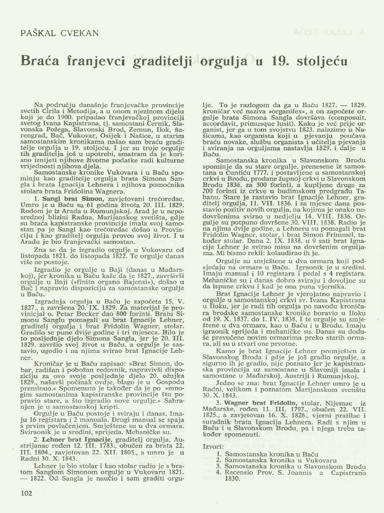 Braća Franjevci Graditelji Orgulja U 19. St. (P. Cvekan) | PDF