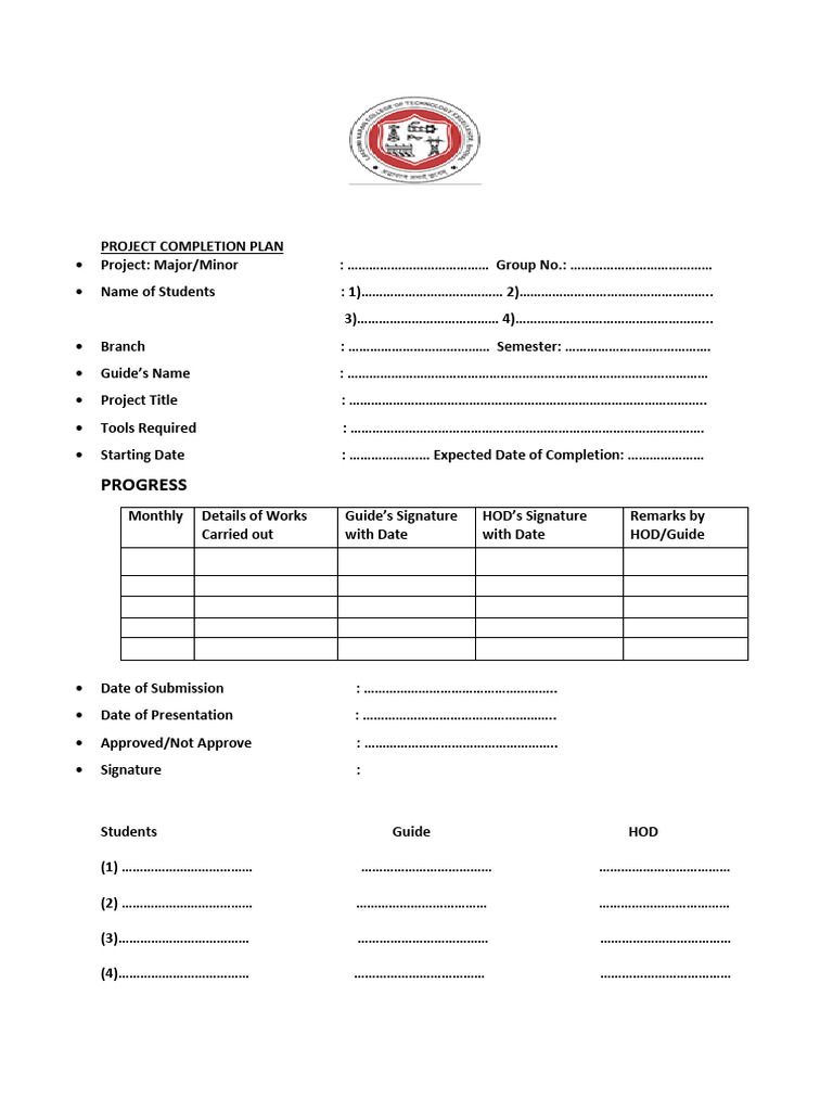 Project Completion Plan | PDF