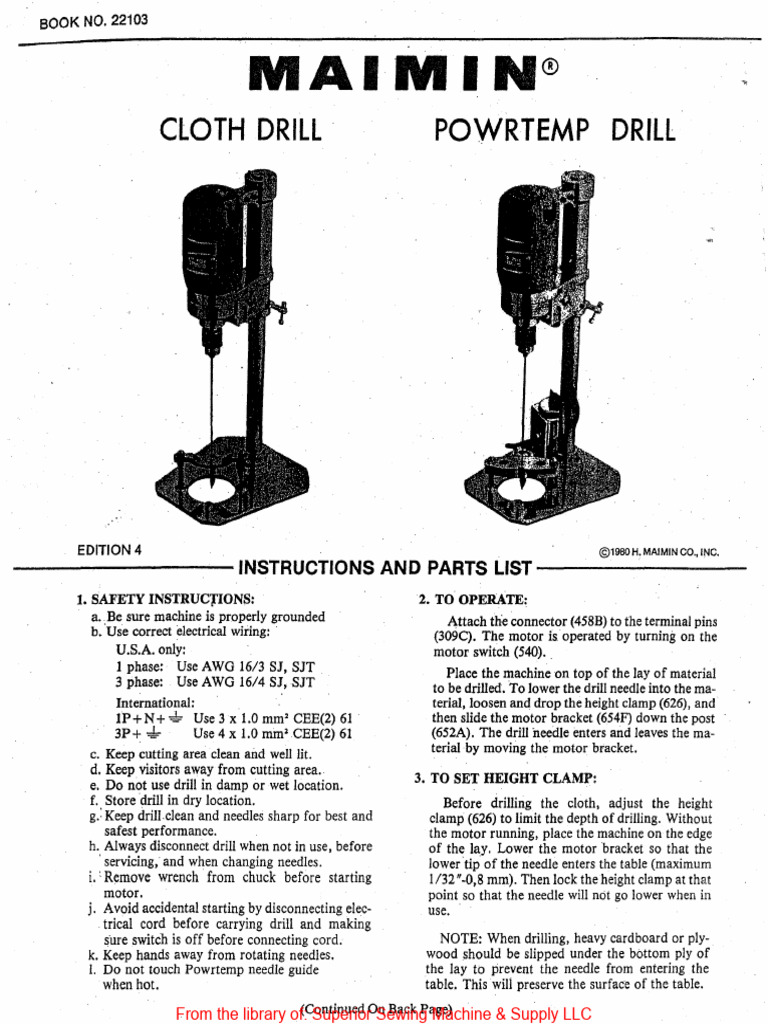 Maimin Cloth Drill Parts Diagram | PDF | Screw | Drill