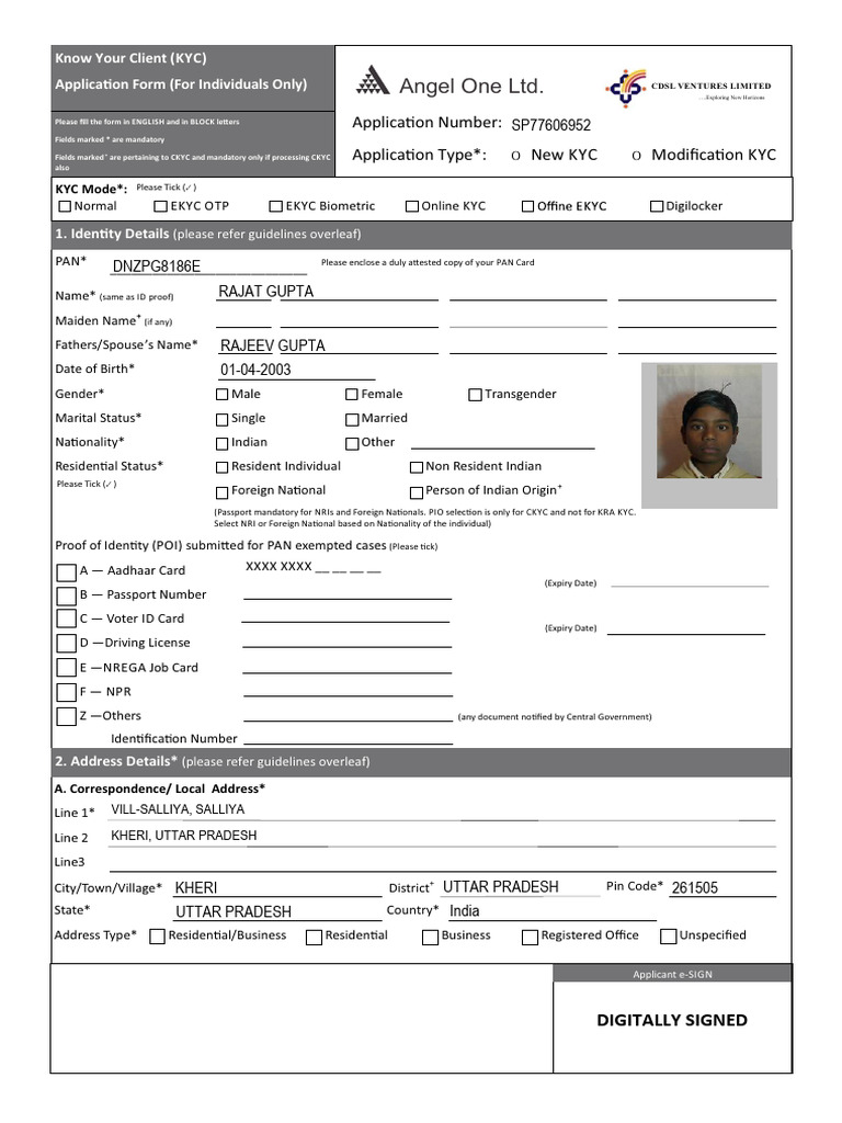 Individual KYC Application Form | PDF | Identity Document | Stocks