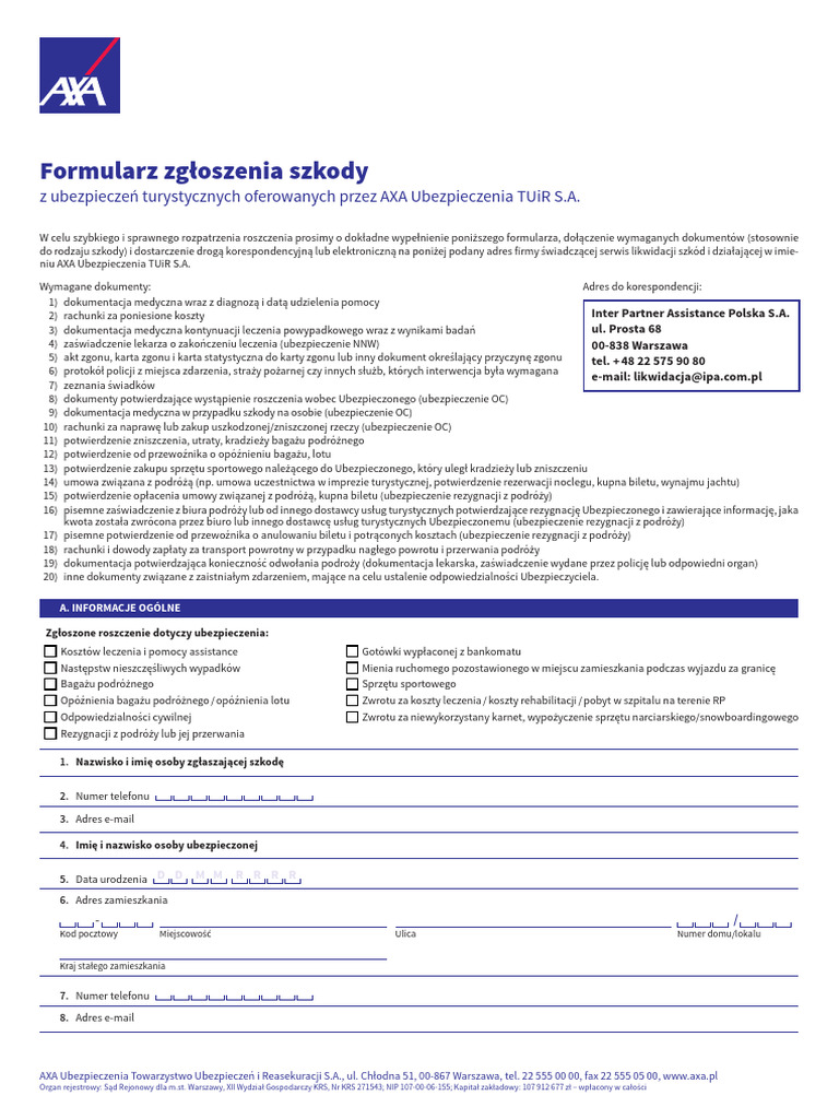 Druk Zgłoszenia Szkody - 2020 - Do Edycji | PDF