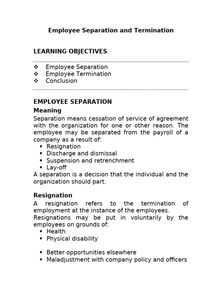 Employee Separation and Termination - 100720 | PDF | Employment ...