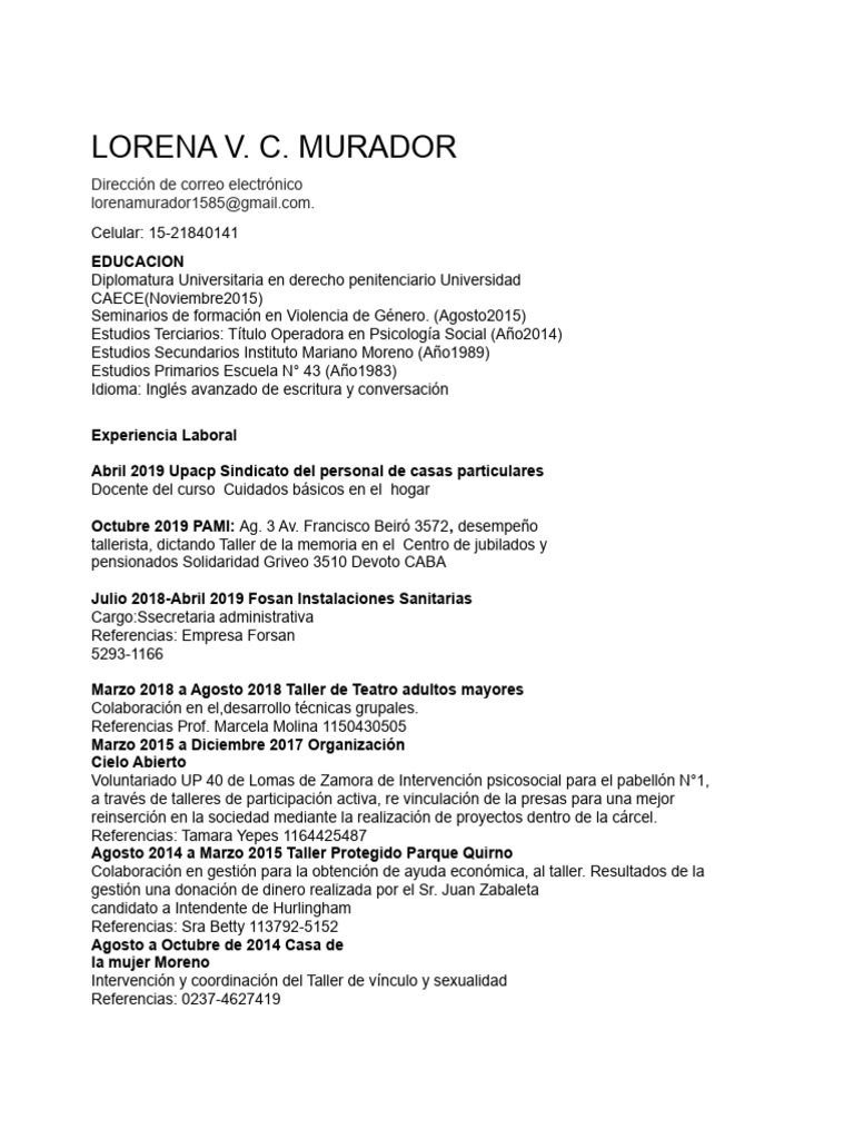 Perfil Profesional de Lorena Murador | PDF