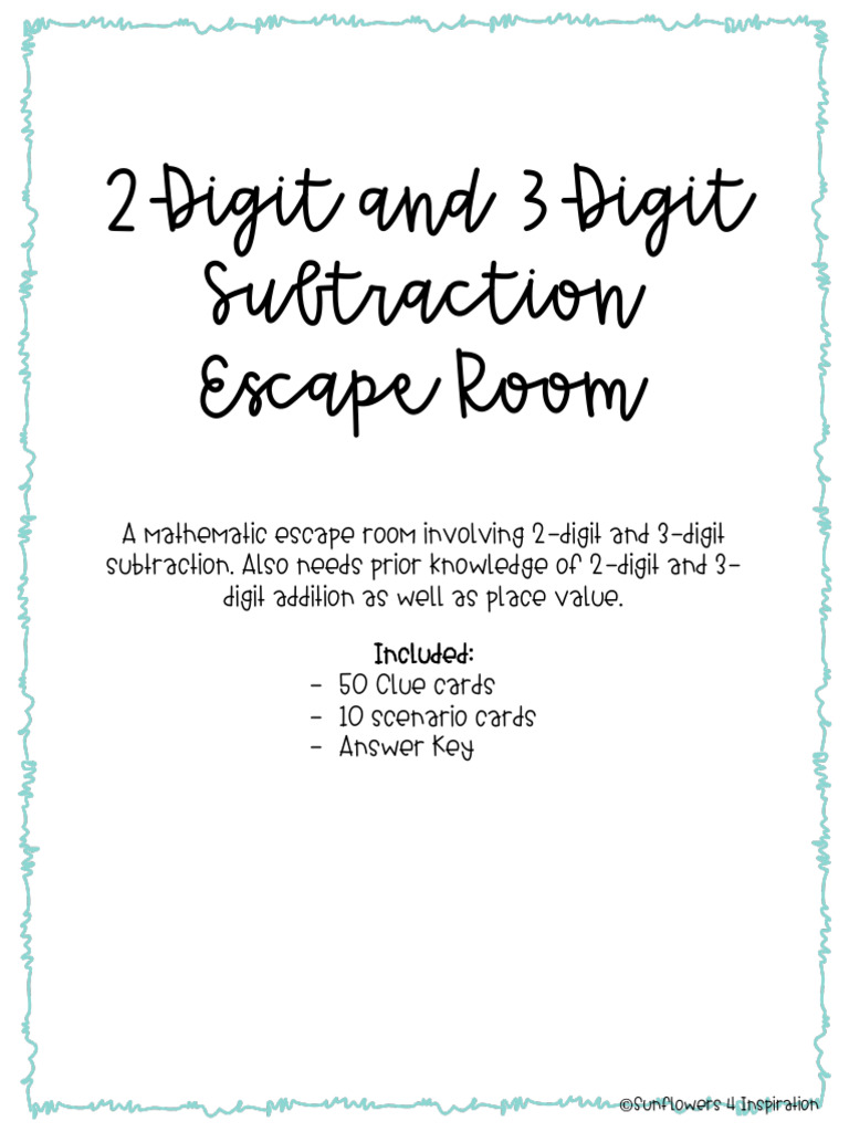 2-Digit & 3-Digit Subtraction Escape Room | PDF