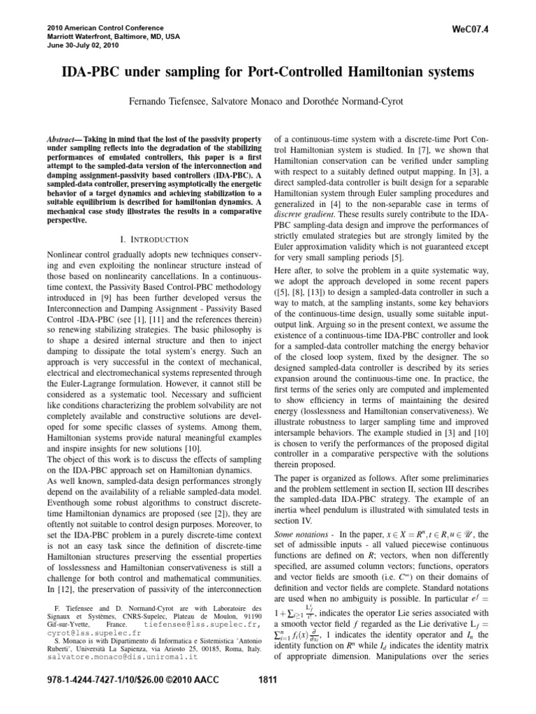 IDA-PBC Under Sampling For Port-Controlled Hamiltonian Systems | PDF ...