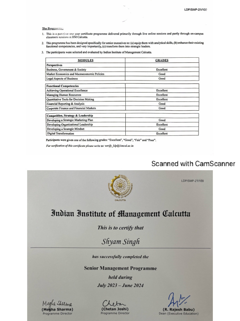 IIMC Certificate SMP | PDF