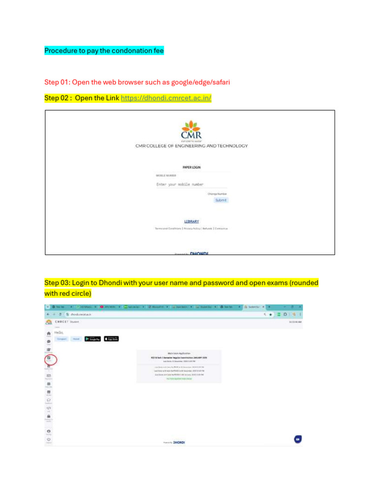 Condonation Fee Payment Guide | PDF