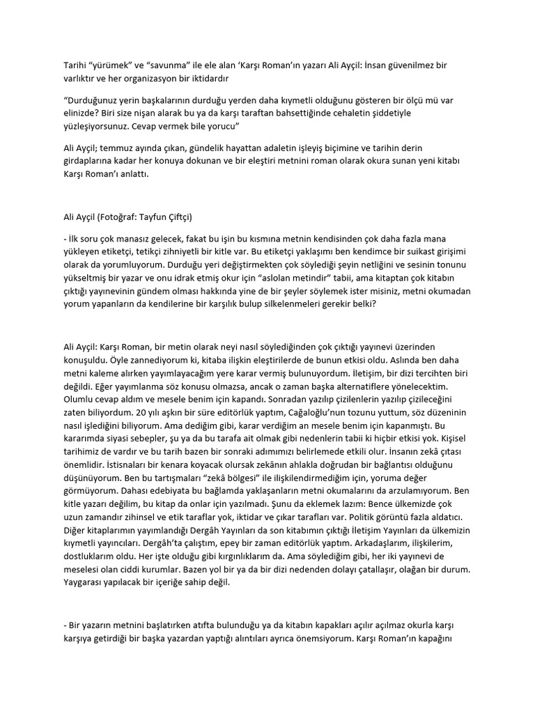 Karşı Roman yazarı Ali Ayçil | PDF