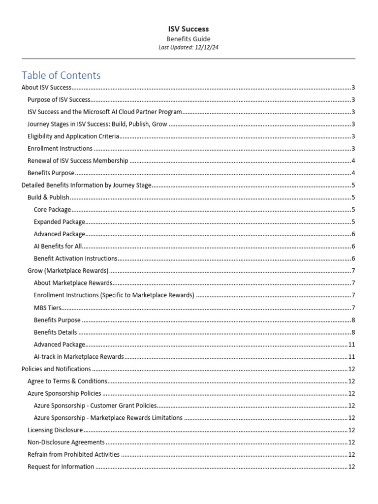 ISV Success - Benefits Guide - GA - 2024 | PDF | Microsoft Azure | Application Software