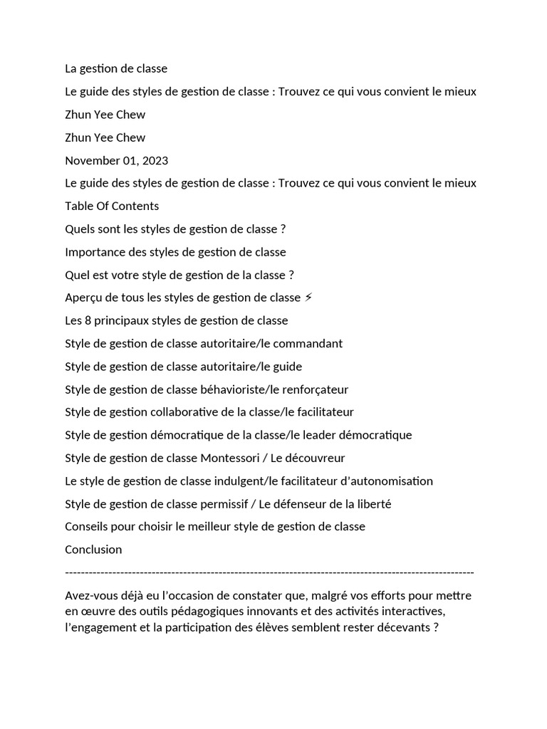 La Gestion de Classe | PDF | Pédagogie Montessori | Behaviorisme