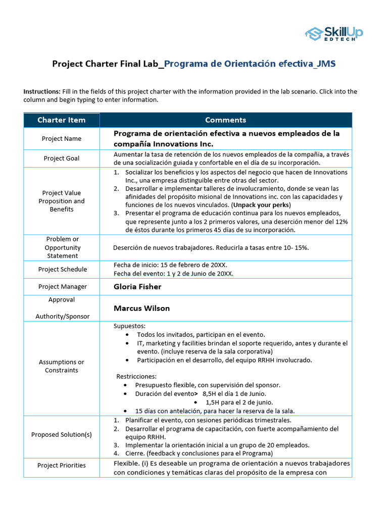 Project Charter Lab - JMS | PDF