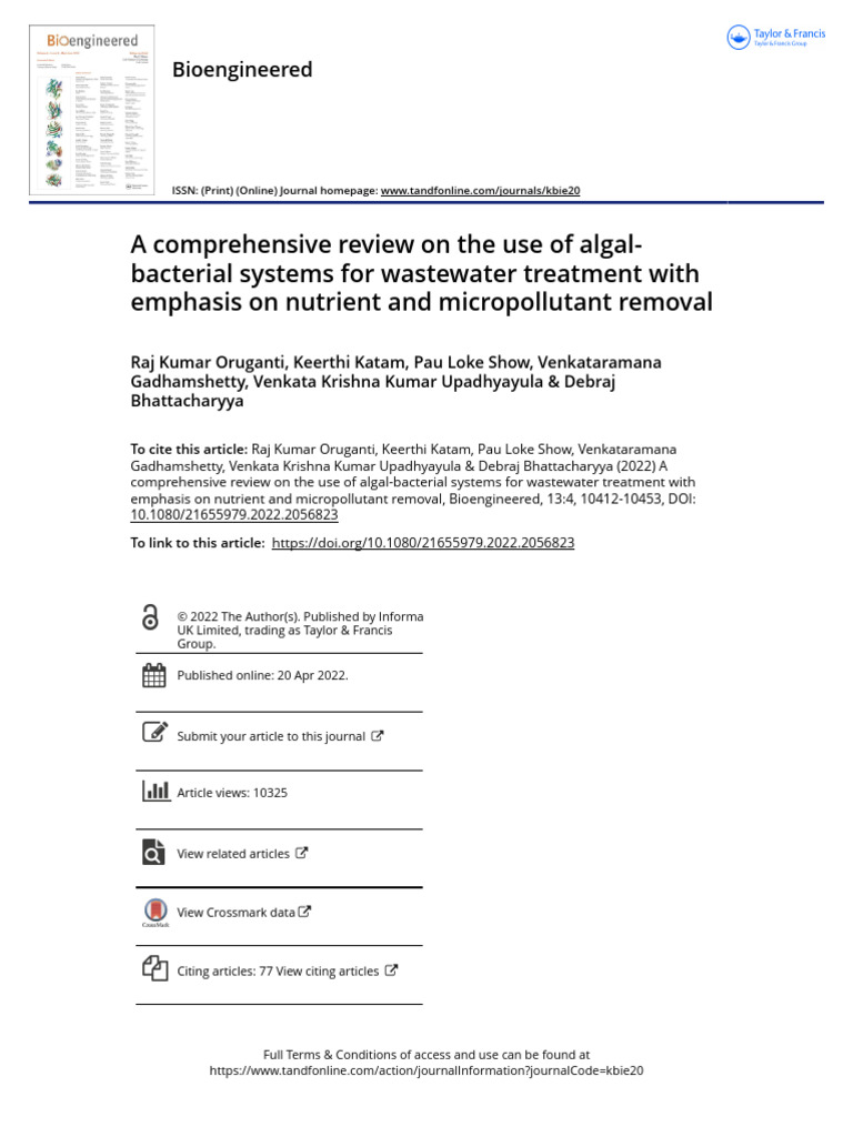 A Comprehensive Review on the Use of Algal-bacterial Systems for ...