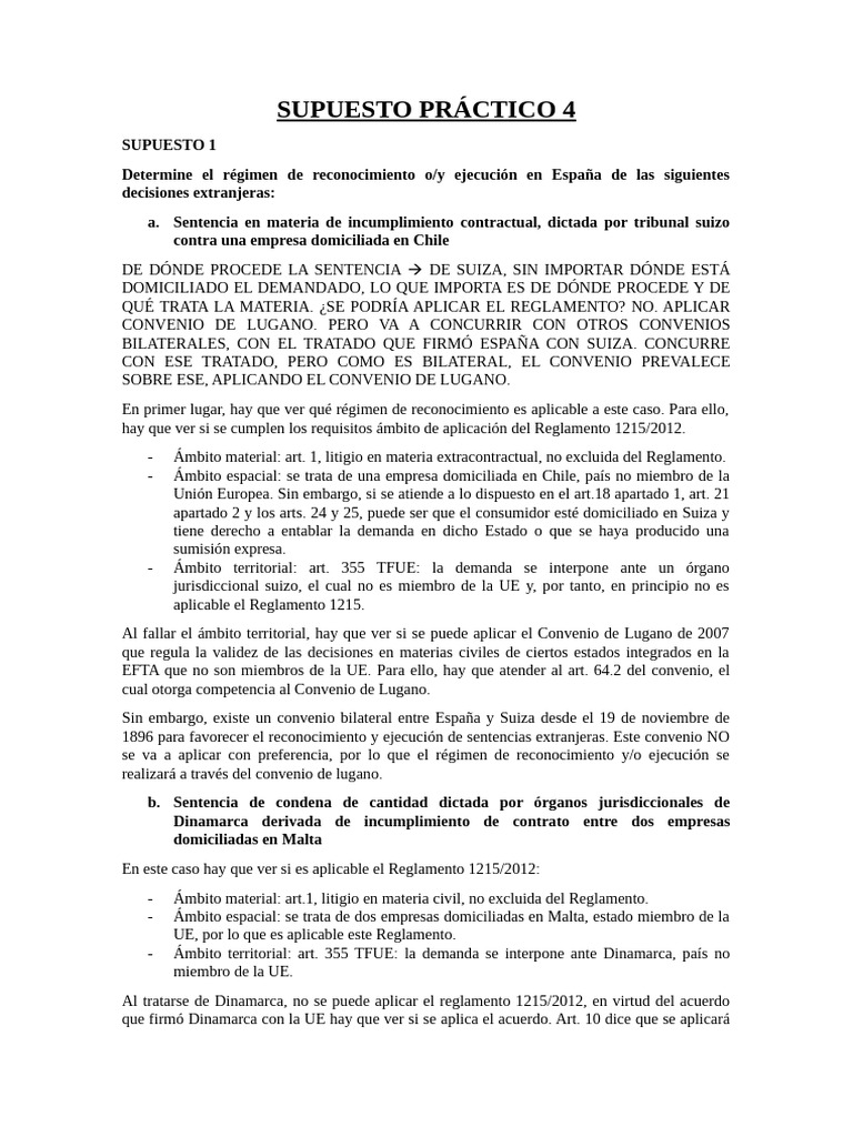 SUPUESTO PRÁCTICO 4 DIPr | PDF | Sentencia (ley) | Separación de poderes