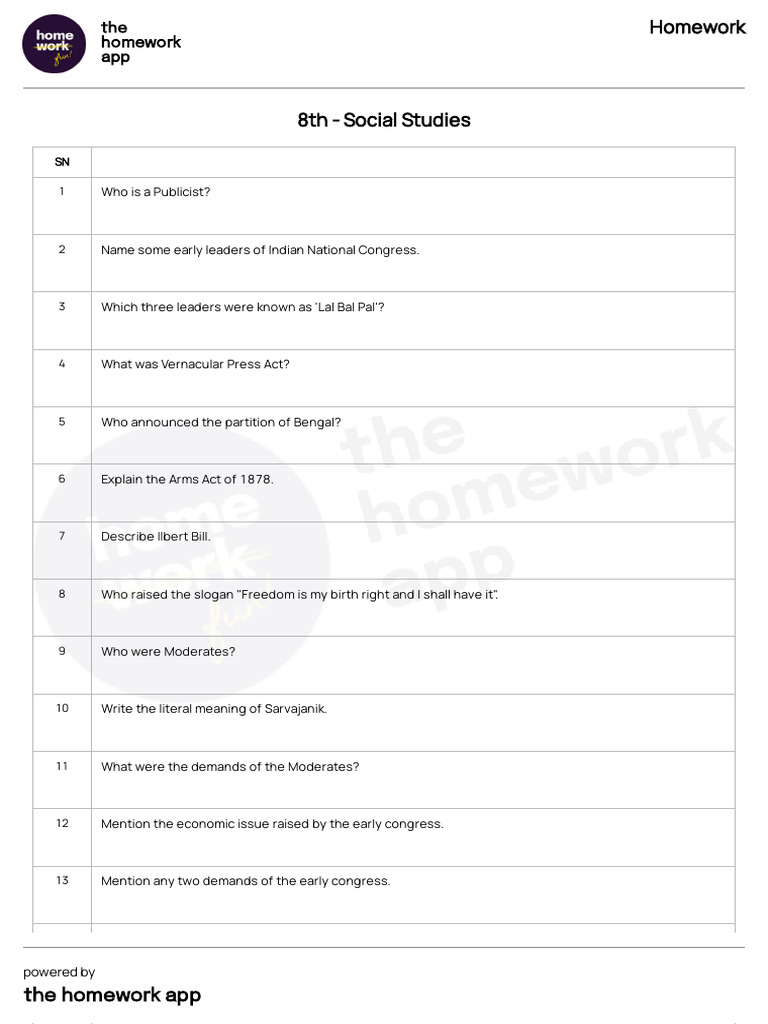 Questions - Homework - 8th - Social Studies - 2025-01-14T1251 | PDF ...