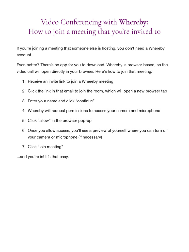 Video Conferencing With Whereby | PDF