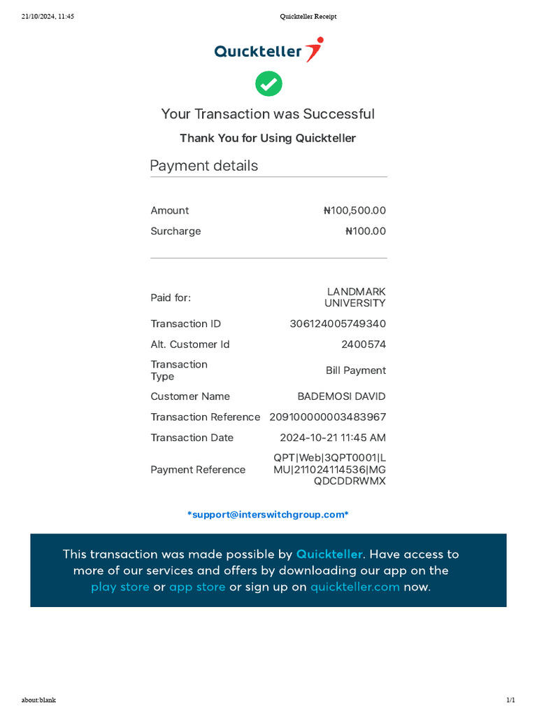 Quickteller Receipt d | PDF