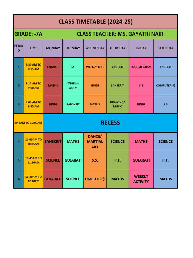 Std 3-5 Timetable Gujarati Medium | PDF