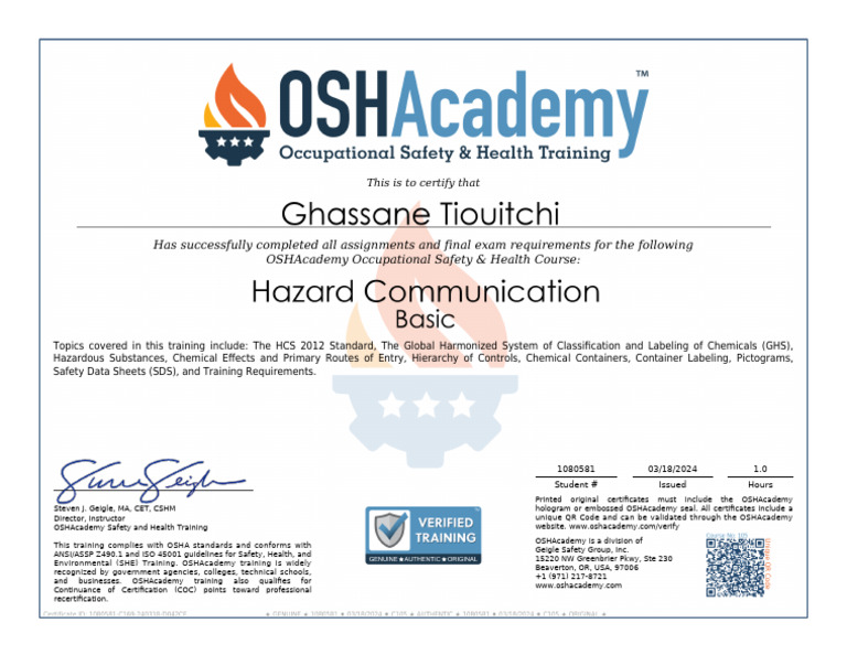 1080581-Hazard Communication-Basic | PDF | Labor Relations | Workplace