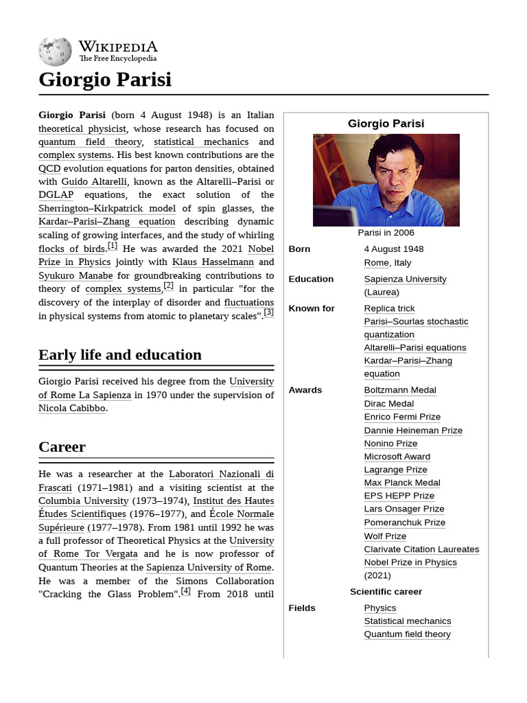 Giorgio_Parisi | PDF | Physics | Theoretical Physics