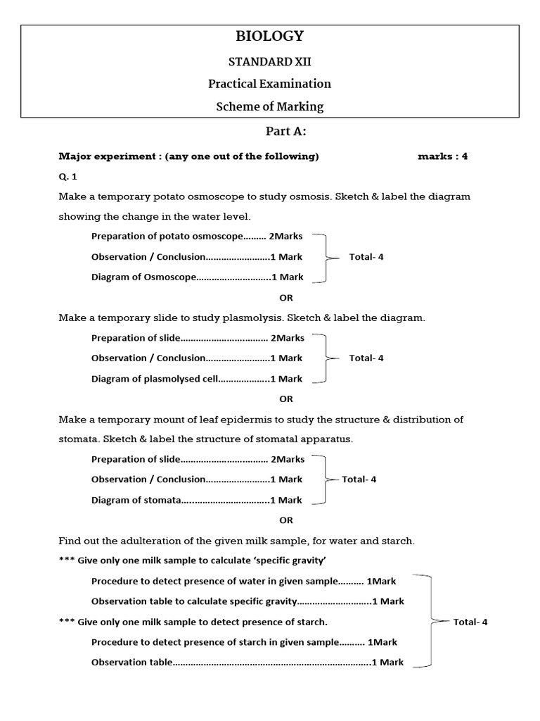 HSC Practical Exam Scheme of Marking-1 | PDF | Botany | Plants
