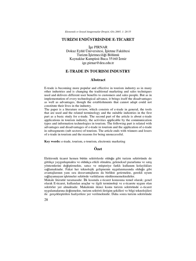 Turizm Endüstrisinde E-Ticaret | PDF