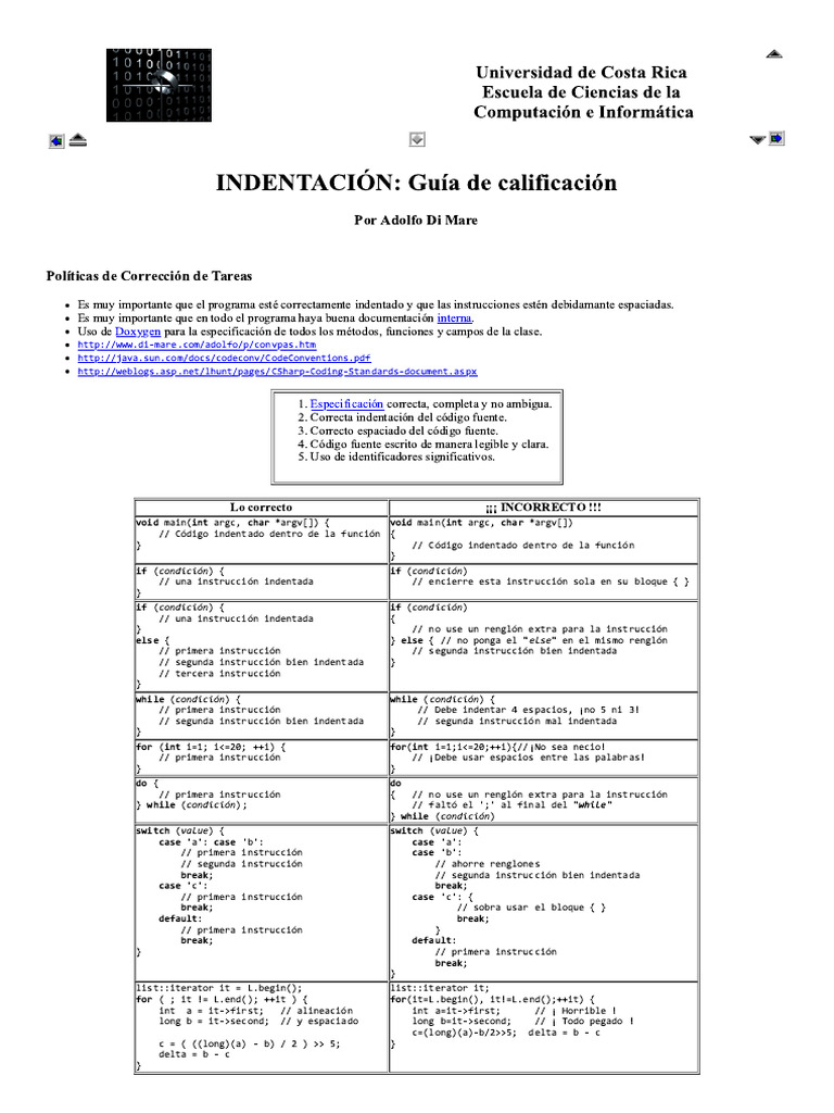 INDENTACIÓN - Guía de Calificación | PDF