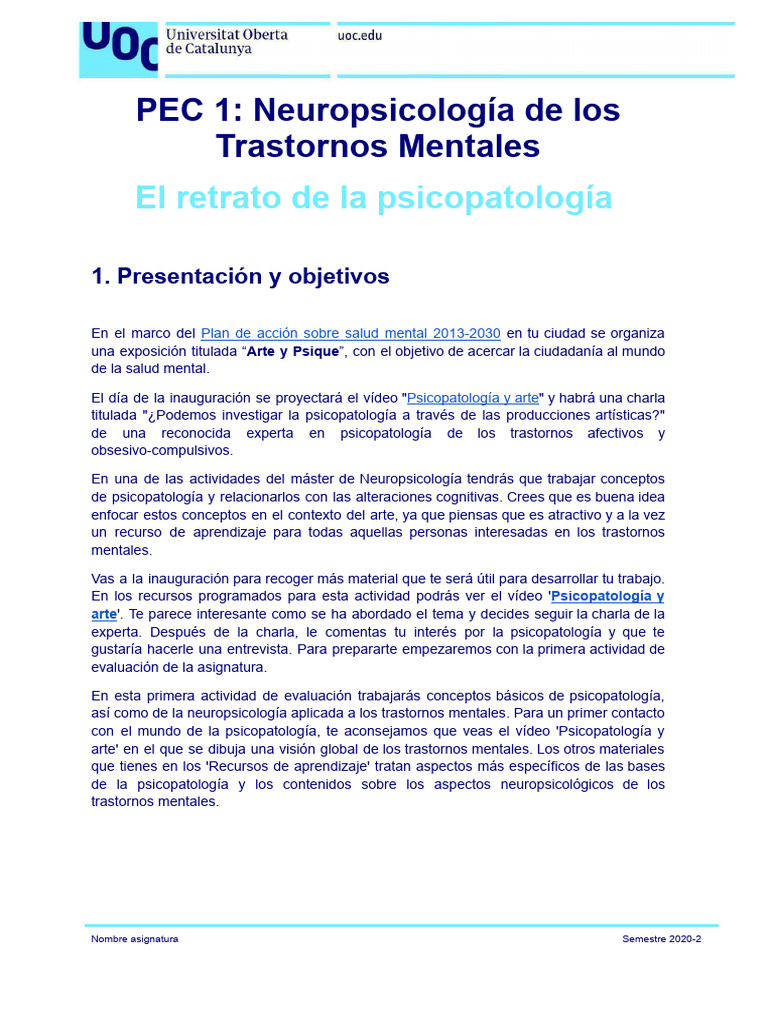 PEC 1 - Neurops - Trasts - Mentales - CAST | PDF | Depresión (estado de ánimo) | Psicopatología