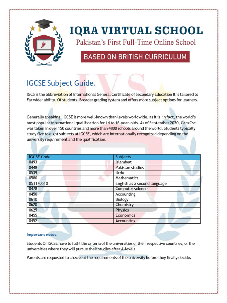 IGCSE Subject Selection Guide | PDF