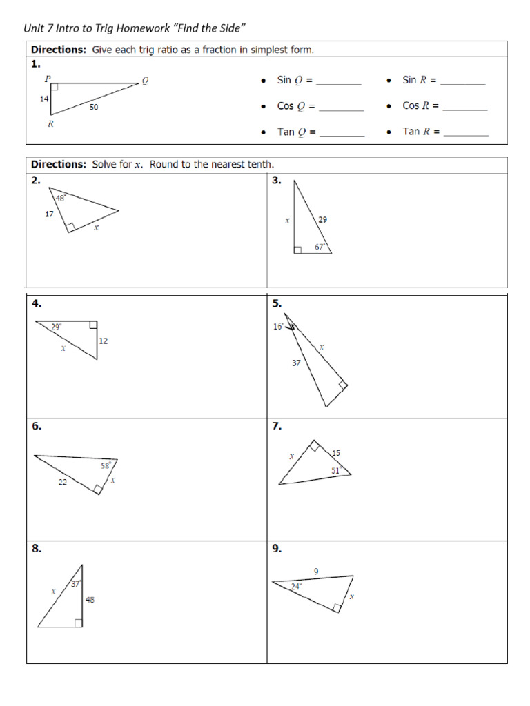 Intro to Trig Homework | PDF