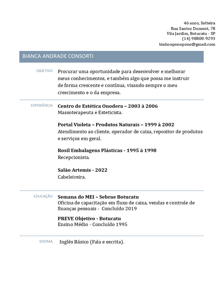 Currículo - Bianca Andrade Consorti 2023 | PDF