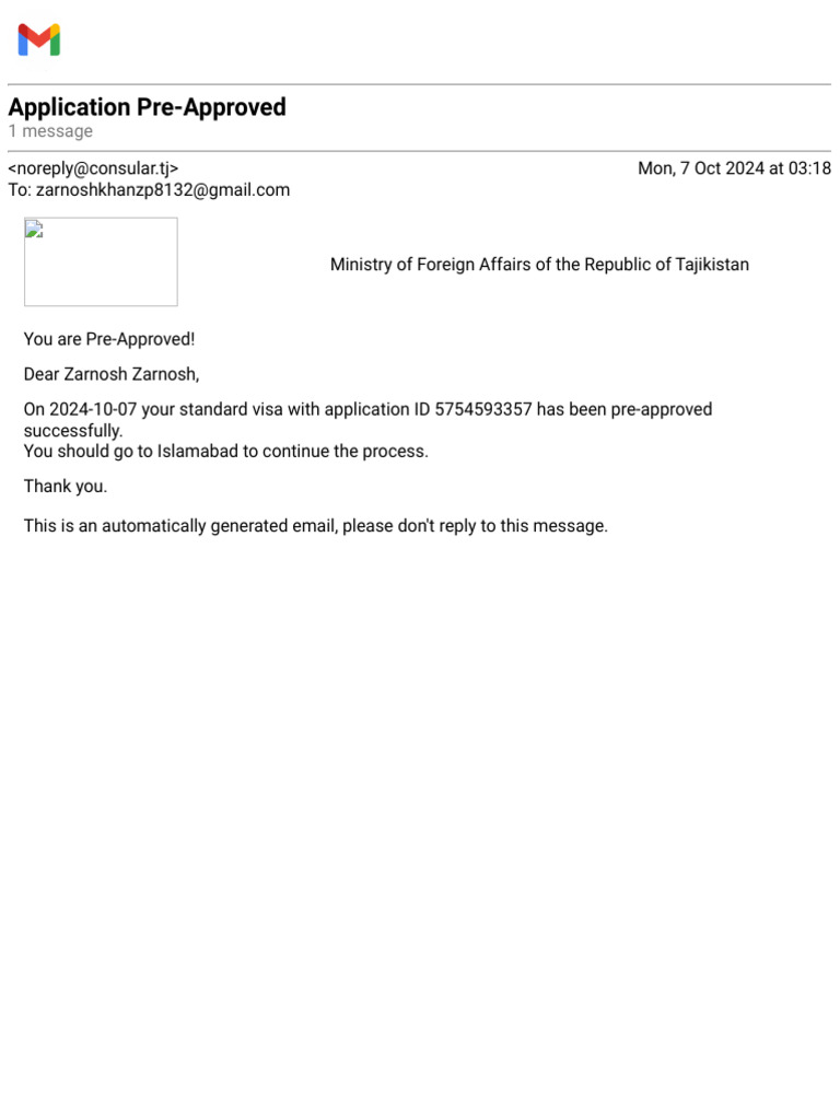 Visa Pre-Approval Notification | PDF