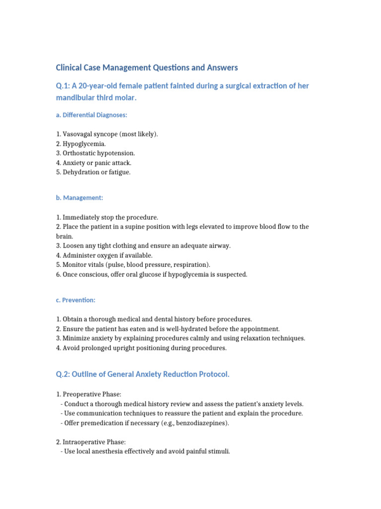 Clinical Case Management Questions | PDF | Anesthesia | Clinical Medicine