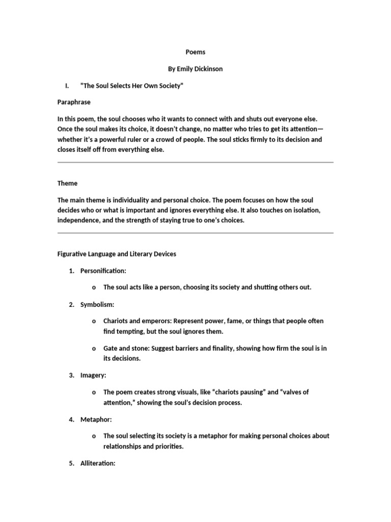 Emily Dickinson Poem Analysis Guide | PDF | Poetry | Death
