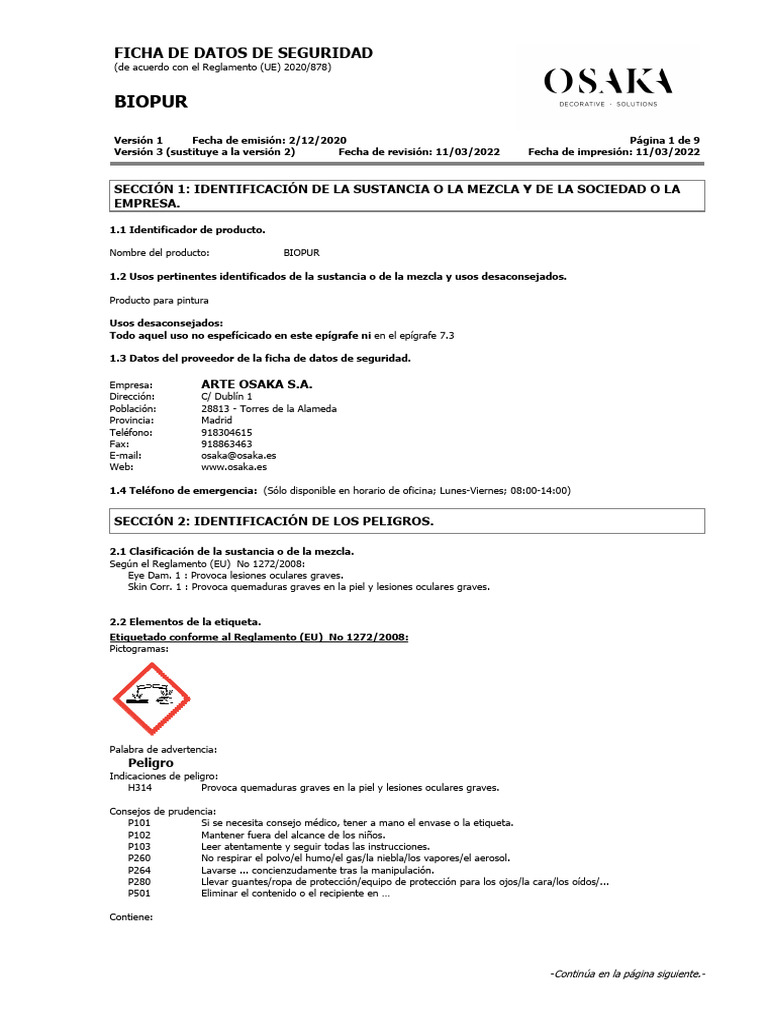 Biopur: Ficha de Datos de Seguridad | PDF | Toxicidad | Agua