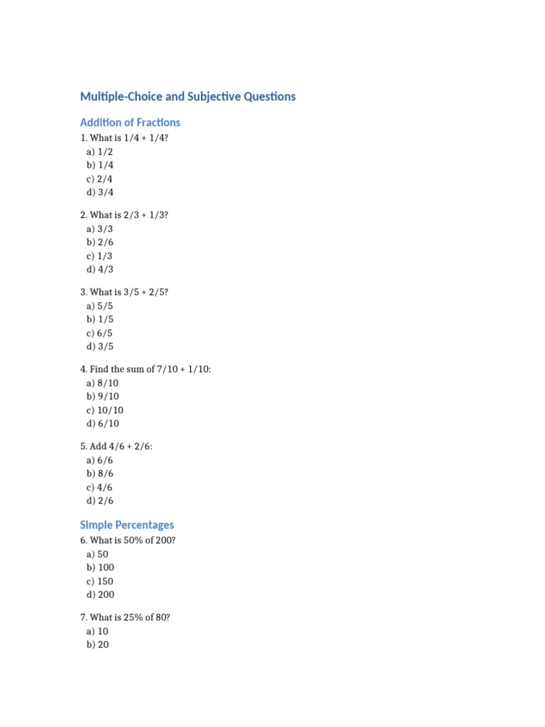 Fractions and Percentages Questions | PDF