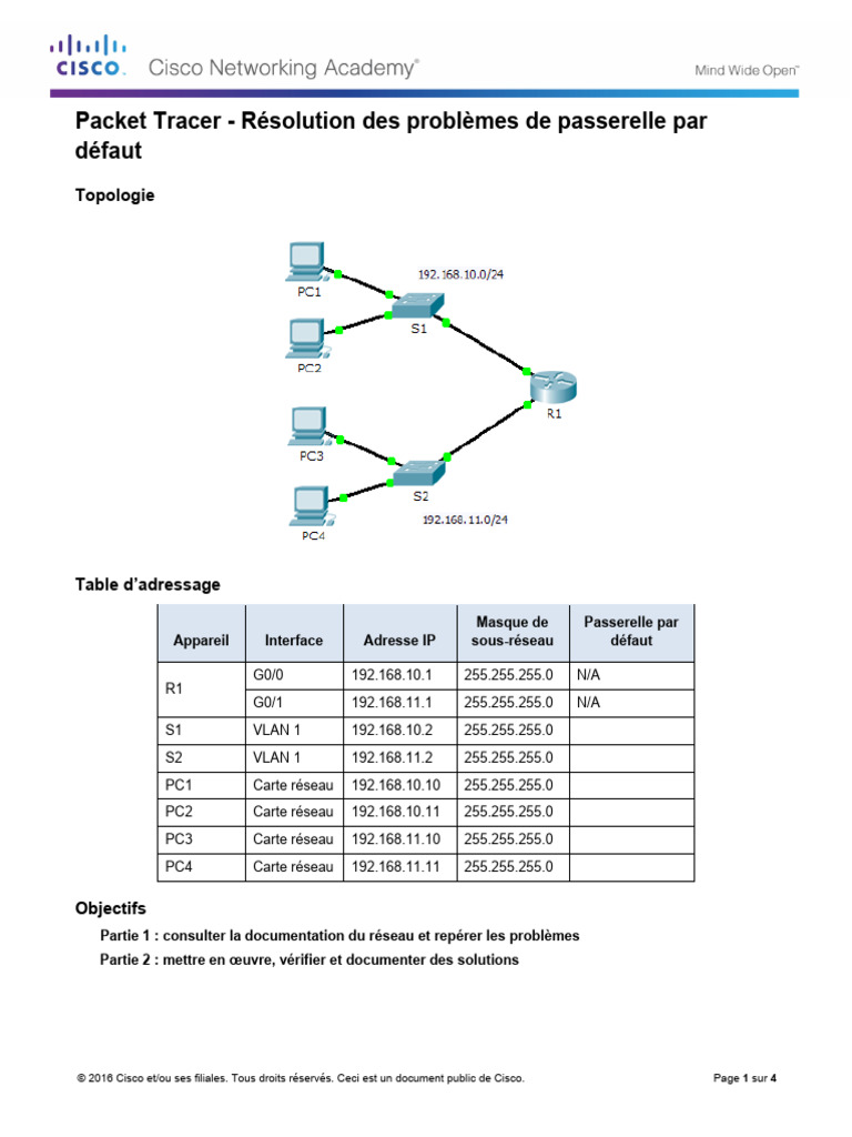 6.4.3.4 Packet Tracer - Troubleshooting Default Gateway Issues | PDF | Adresse IP | Ingénierie ...