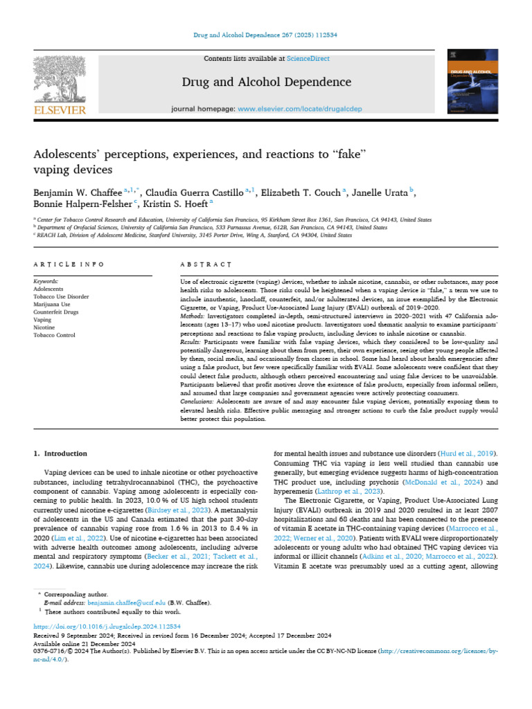 Adolescents' Views on Fake Vaping Devices | PDF | Electronic Cigarette ...