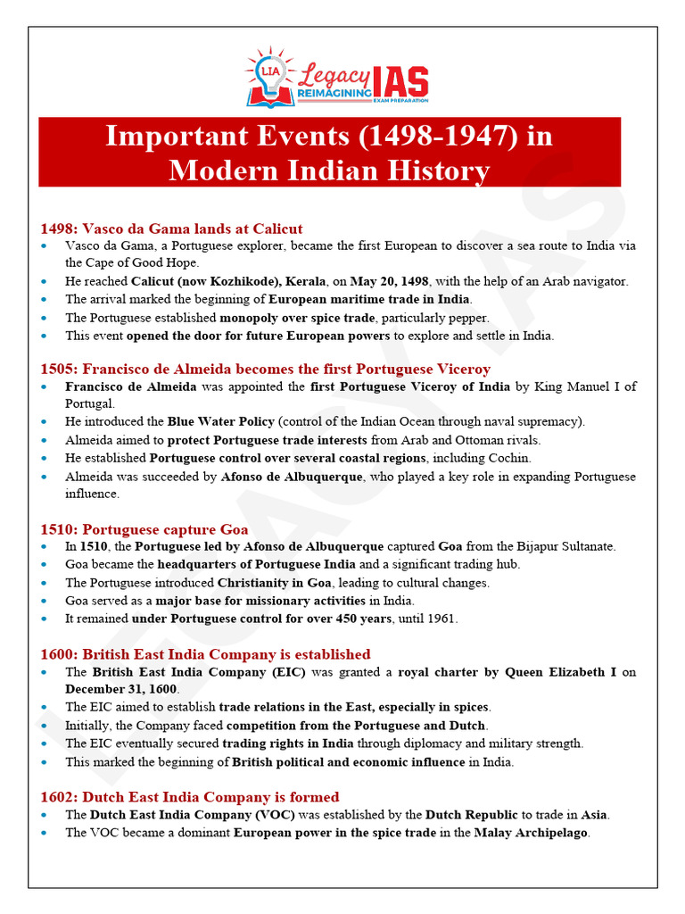 Key Events in Indian History (1600-1947) | PDF | Indian Rebellion Of ...