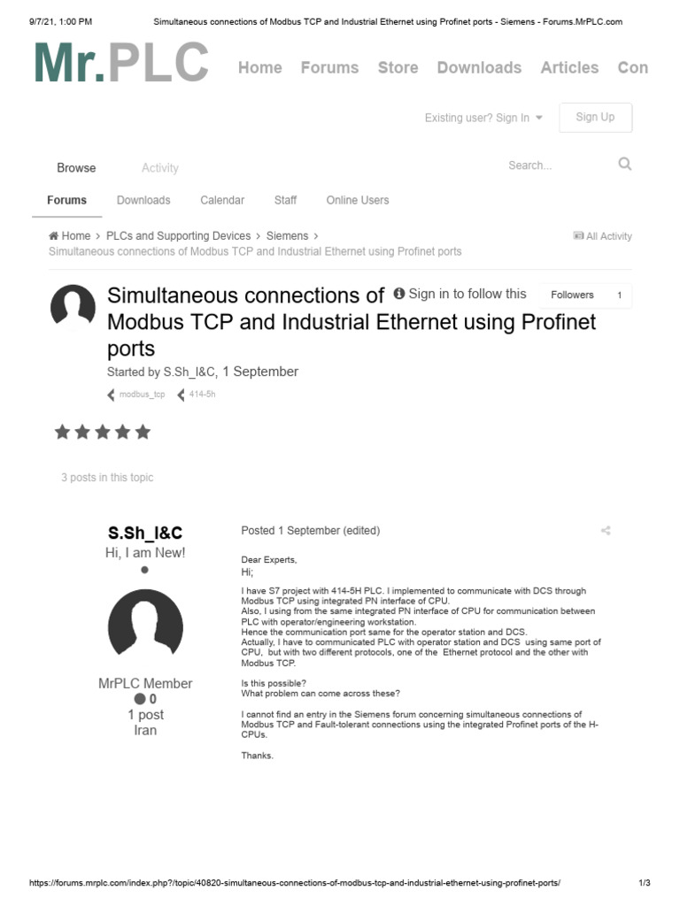 Simultaneous Connections of Modbus TCP and Industrial Ethernet Using Profinet | PDF ...