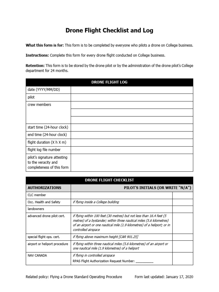 Drone Flight Checklist and Log | PDF | Surveying | Unmanned Aerial Vehicle