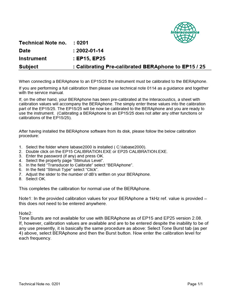 BERAphone Calibration for EP15/25 | PDF