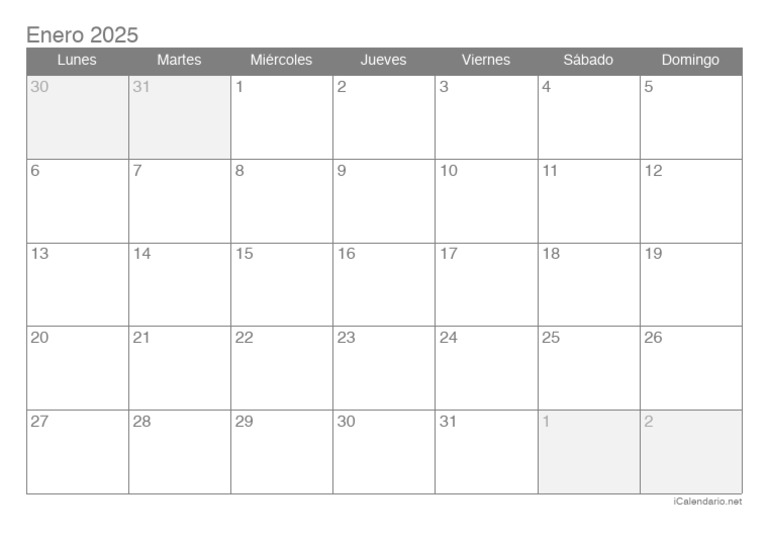 Calendario Enero 2025 5076 | PDF