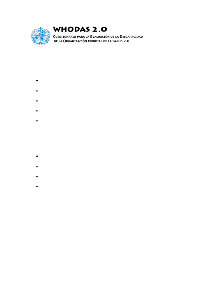 Evaluación WHODAS 2.0: Discapacidad OMS | PDF