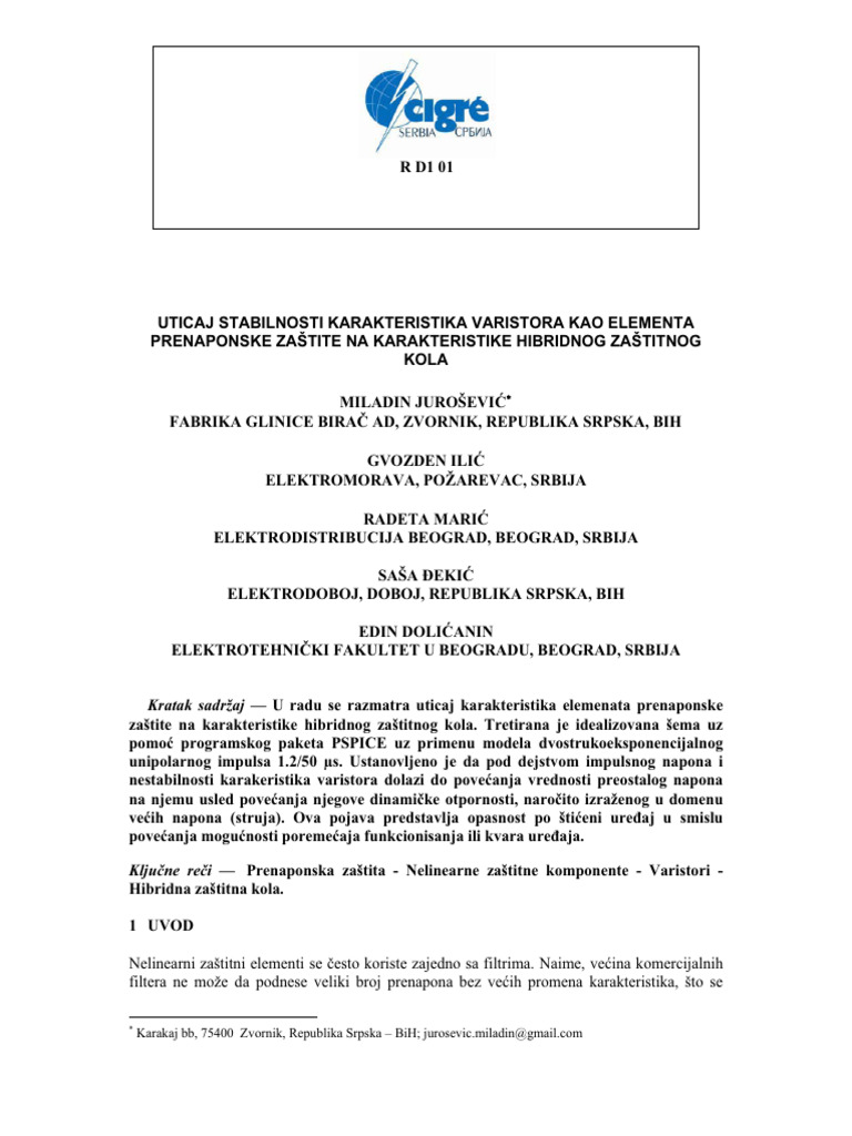 2011 - CIGRE Srbije - R D1 01 | PDF