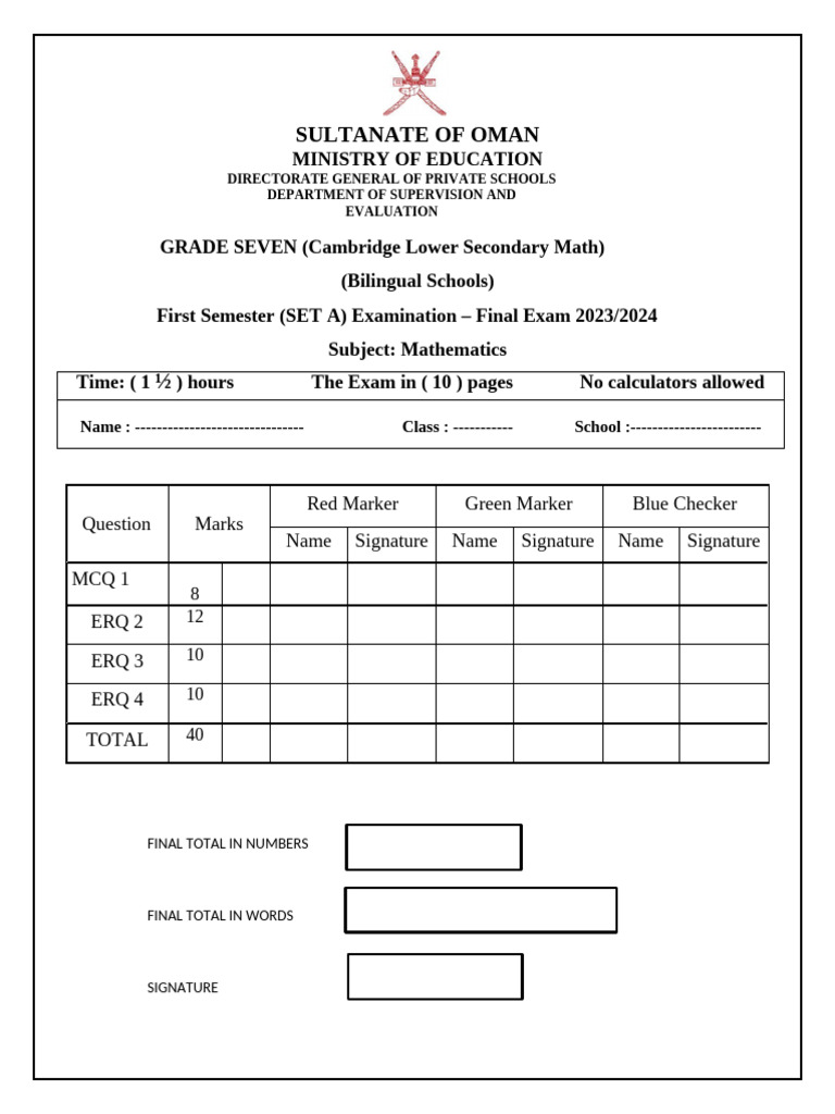 Grade 7 Final New Arngd Pdf Circle Multiple Choice