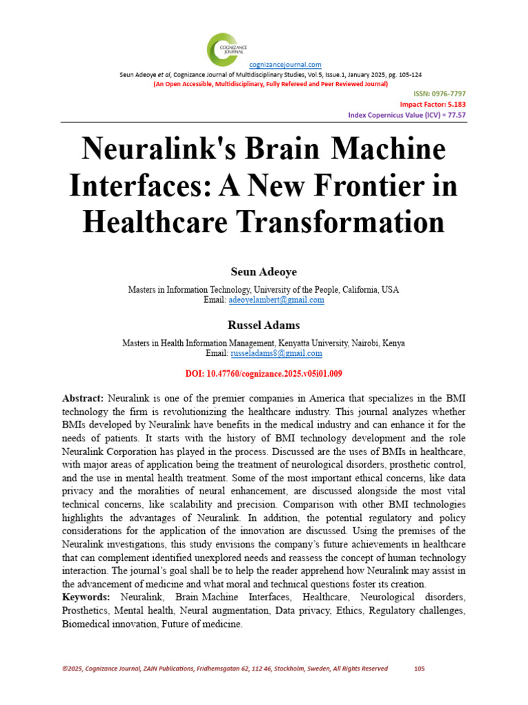 Neuralink's Impact on Healthcare Innovation | PDF | Prosthesis | Brain