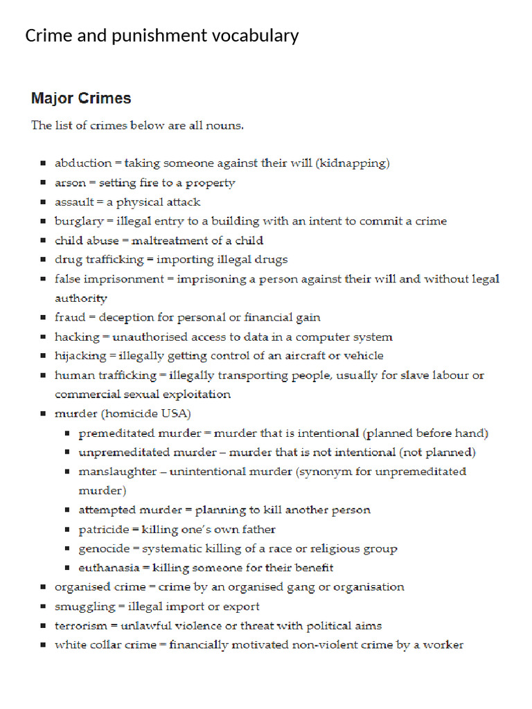 Crime & Punishment Vocabulary Guide | PDF