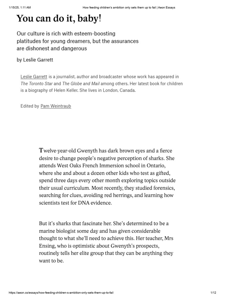 How Feeding Children's Ambition Only Sets Them Up To Fail - Aeon Essays | PDF