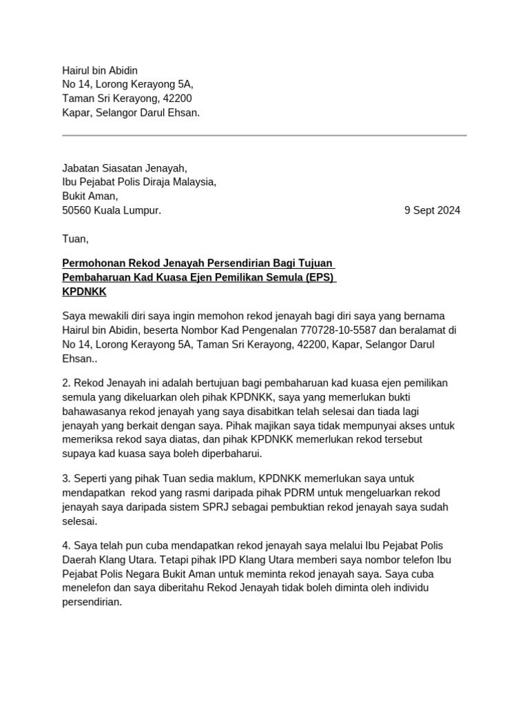 Surat Meminta Rekod Jenayah | PDF