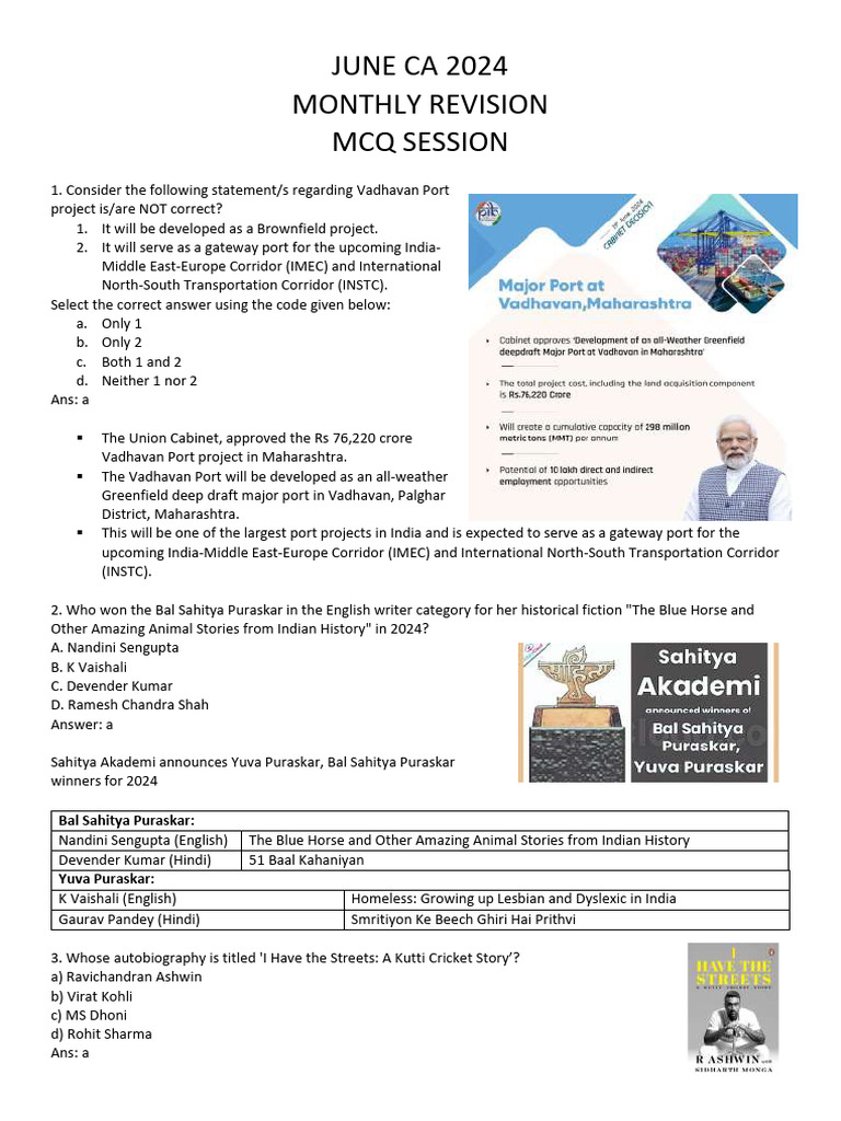 June Monthly CA MCQ Session PWXQDD | PDF